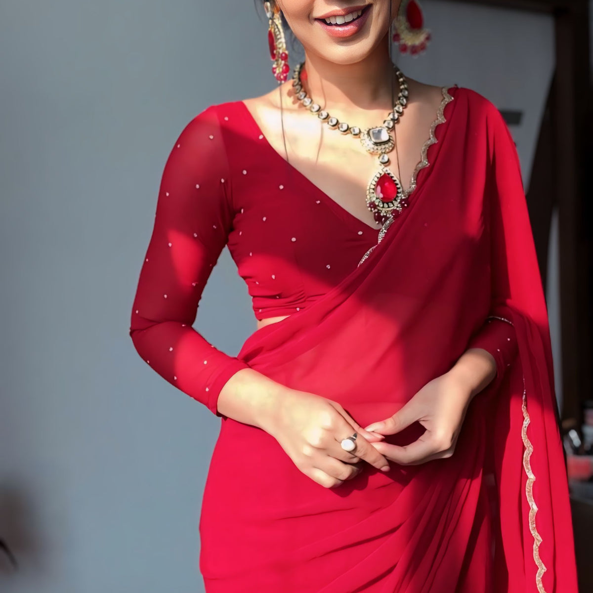 One Minute Ready To Cherry Blossom Pure Soft Georgette Silk Saree ...