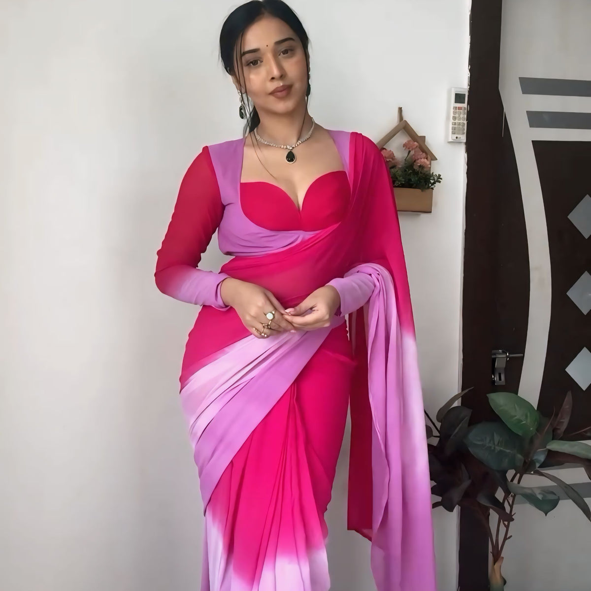 One Minute Ready To Wear Rosy Drapes Pure Soft Georgette Silk Printed ...