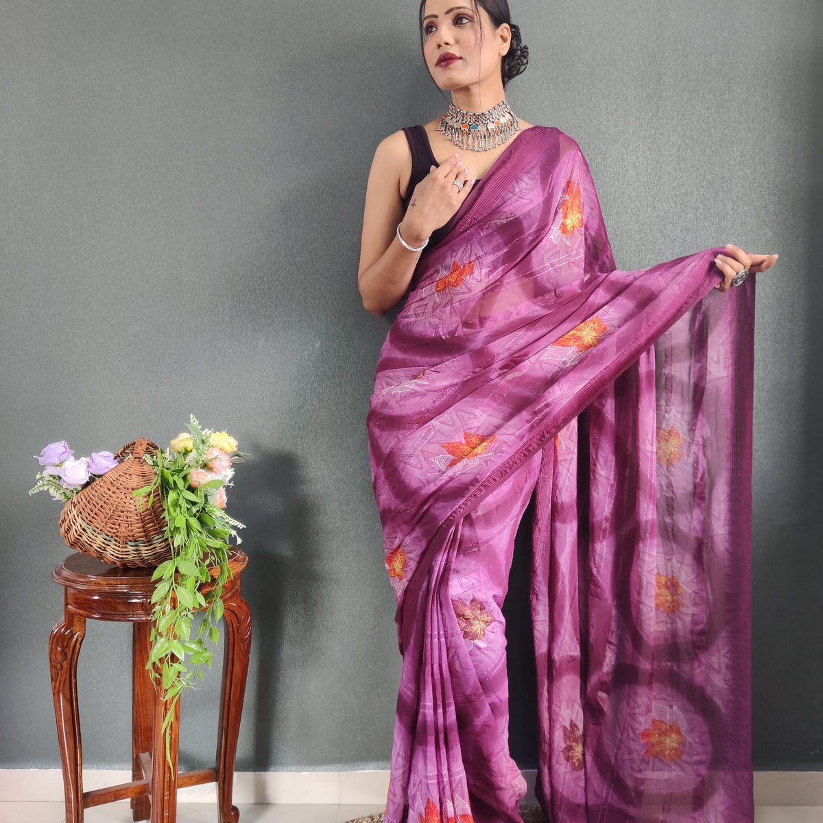 One Minute Ready to Wear New Classic Design Pink Saree – Divashree