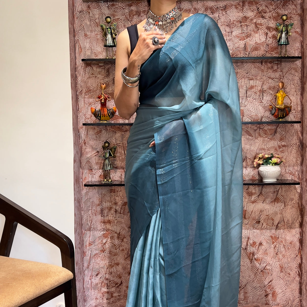 One Minute Ready To Wear New Premium Quality Blue Grace Dreams Nylone ...