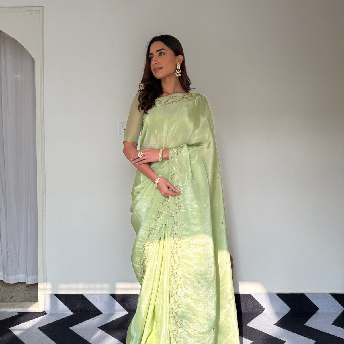 New One Minute Ready To Wear Pure Soft Malai Satin Silk Saree With Bea ...